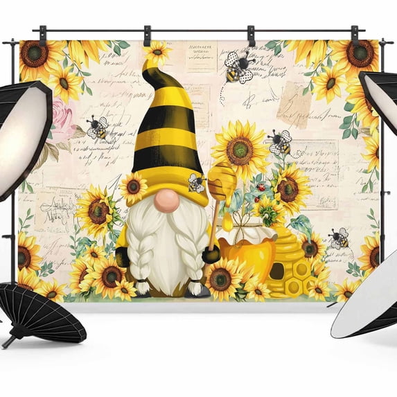 Farmhouse Rustic Photography Backdrop 7x5FT, Gnome Sunflower Bee Beige ...