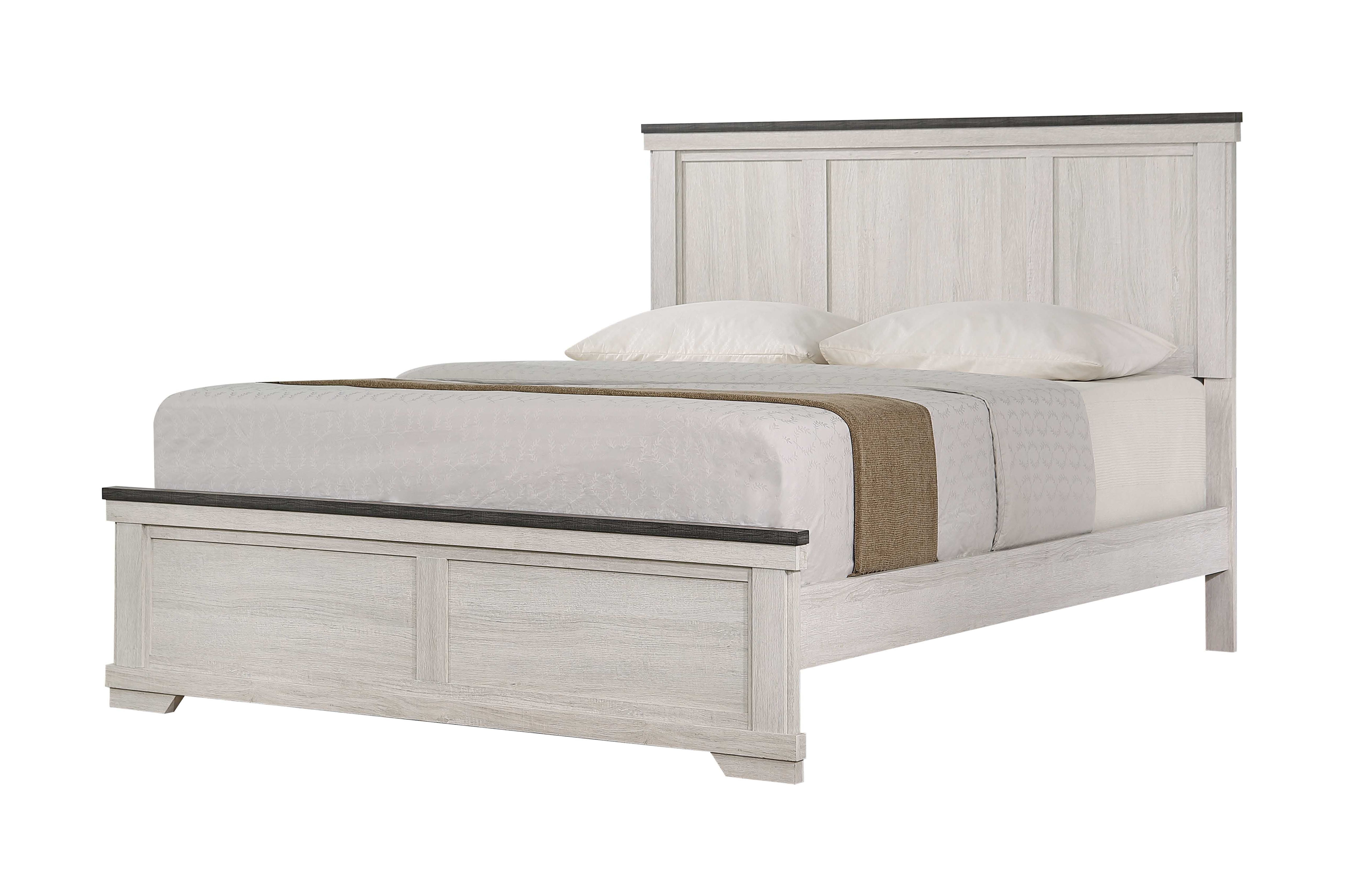 Farmhouse Rustic Queen Size Bed with Headboard, Antique White & Brown ...