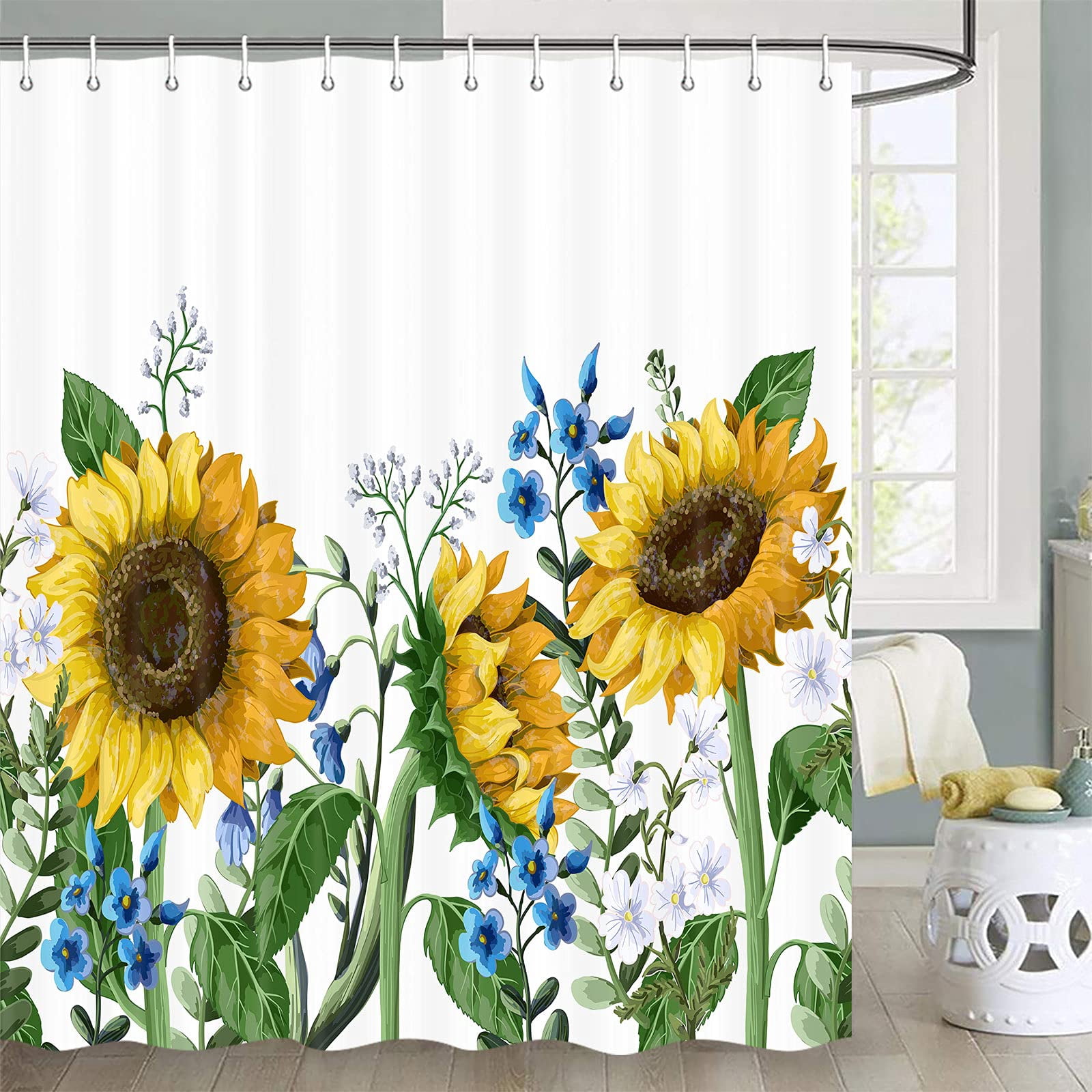 Farmhouse Rustic Shower Curtain Sunflower Autumn Floral Flower on Rural ...