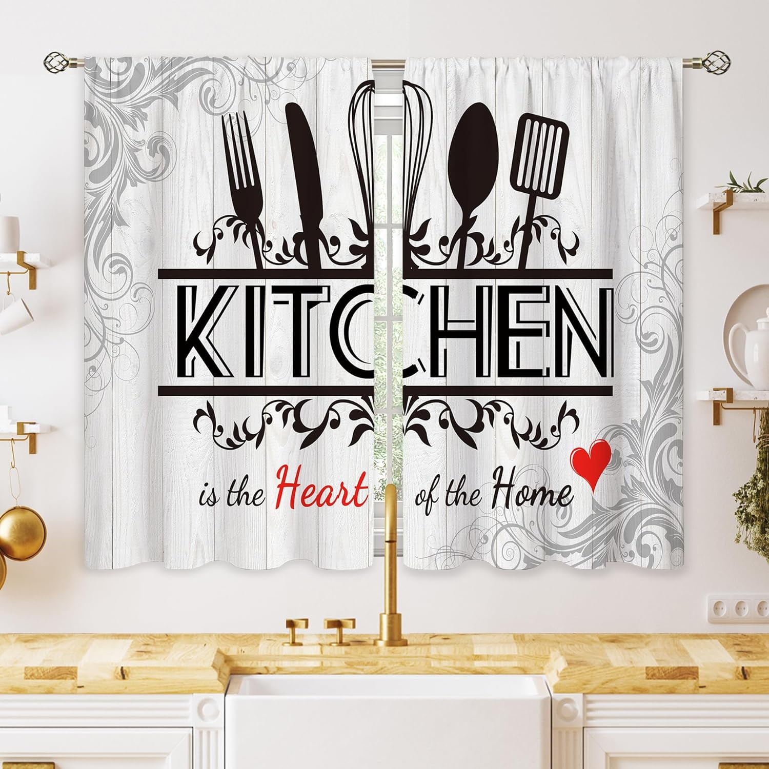 Farmhouse Rustic Small Kitchen Curtains Country Wooden Window Treatment ...