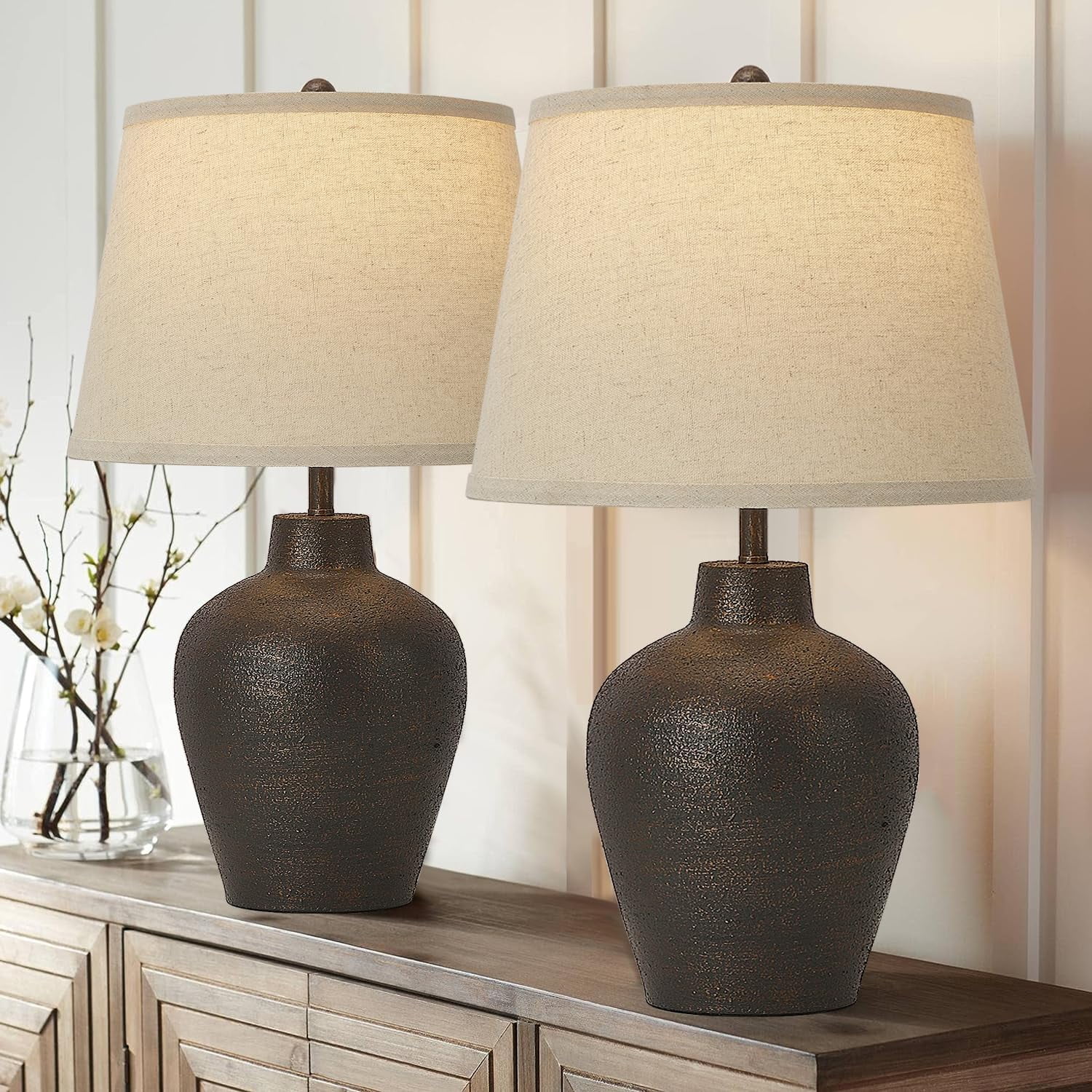 Farmhouse Rustic Table Lamps Set of 2 for Bedroom Living Room End Table ...