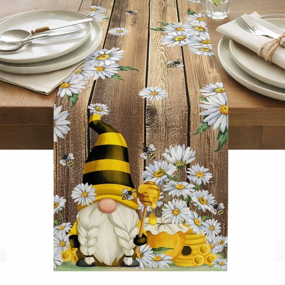 Farmhouse Rustic Table Runner 16 x 72 Inch, Gnome Daisy Floral Bee ...