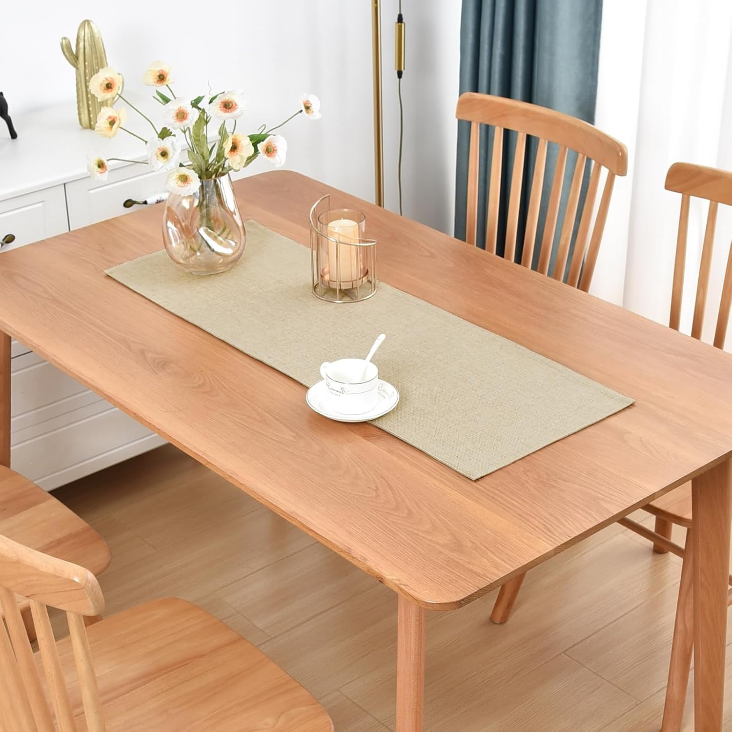 Farmhouse Rustic Table Runner Beige Faux Linen Double Layer Table ...
