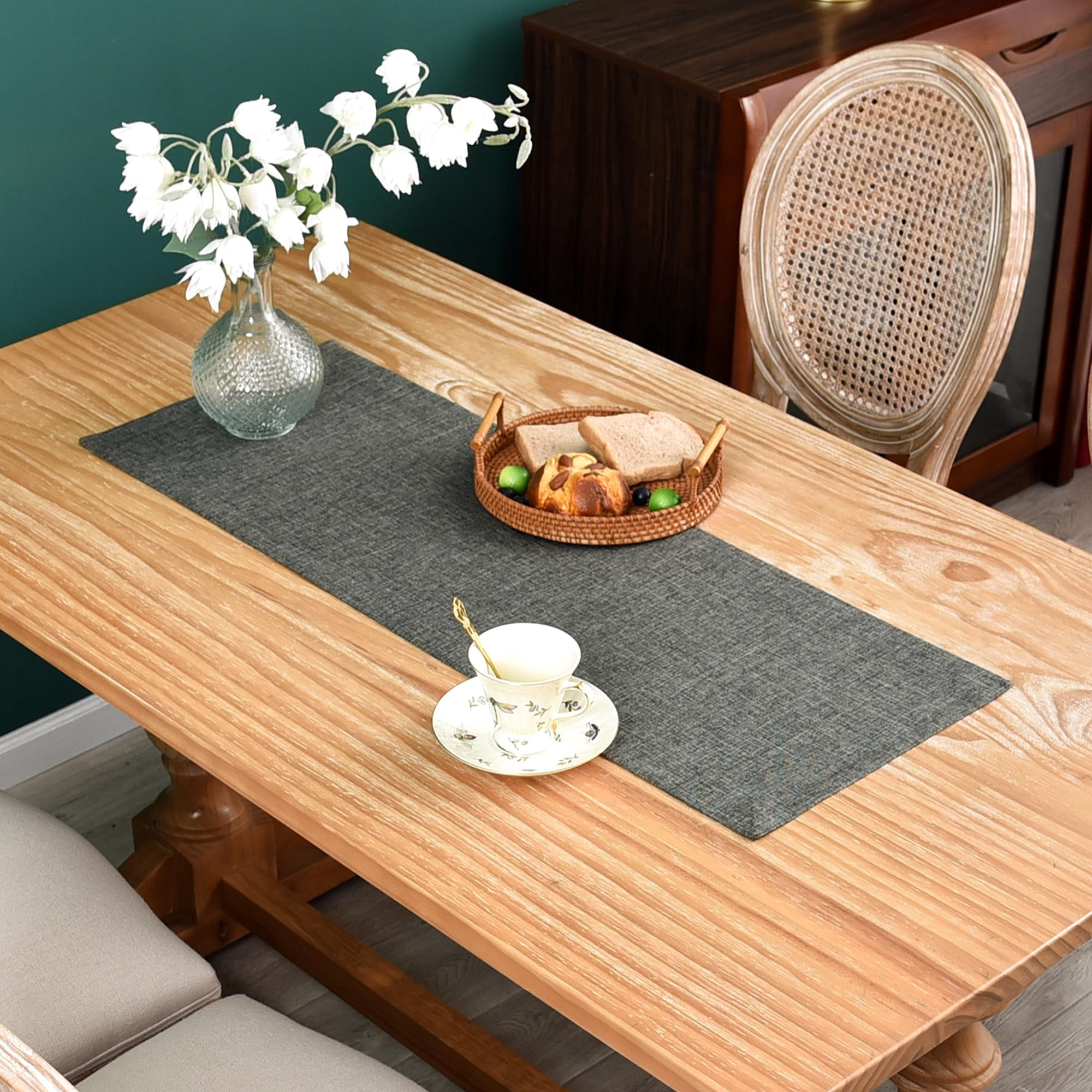 Farmhouse Rustic Table Runner Solid Beige Faux Linen Rectangle for ...