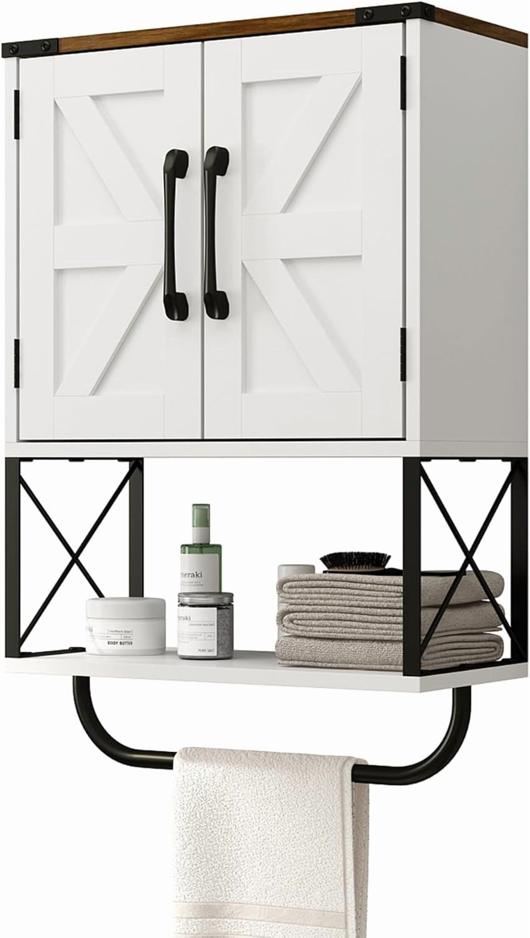 Farmhouse Rustic Wall-Mounted 3-Tier Bathroom Cabinet with Barn Doors ...