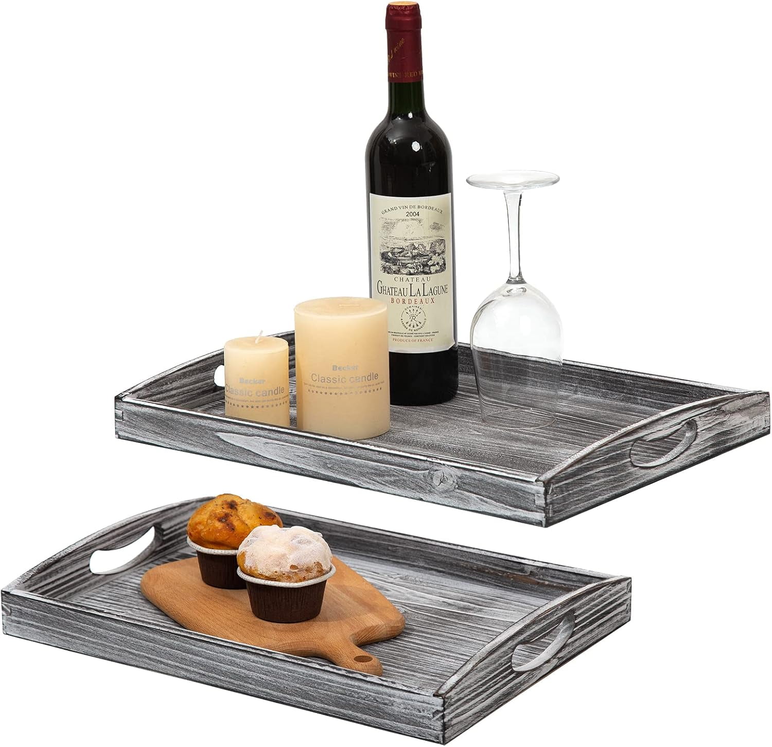 Farmhouse Rustic Wood Nesting Dining Breakfast Serving Trays with Wood ...