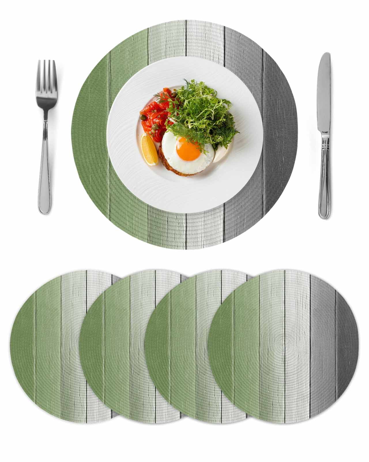 Farmhouse Rustic Wood Round Table Placemats set of 4, Sage Green Grey ...