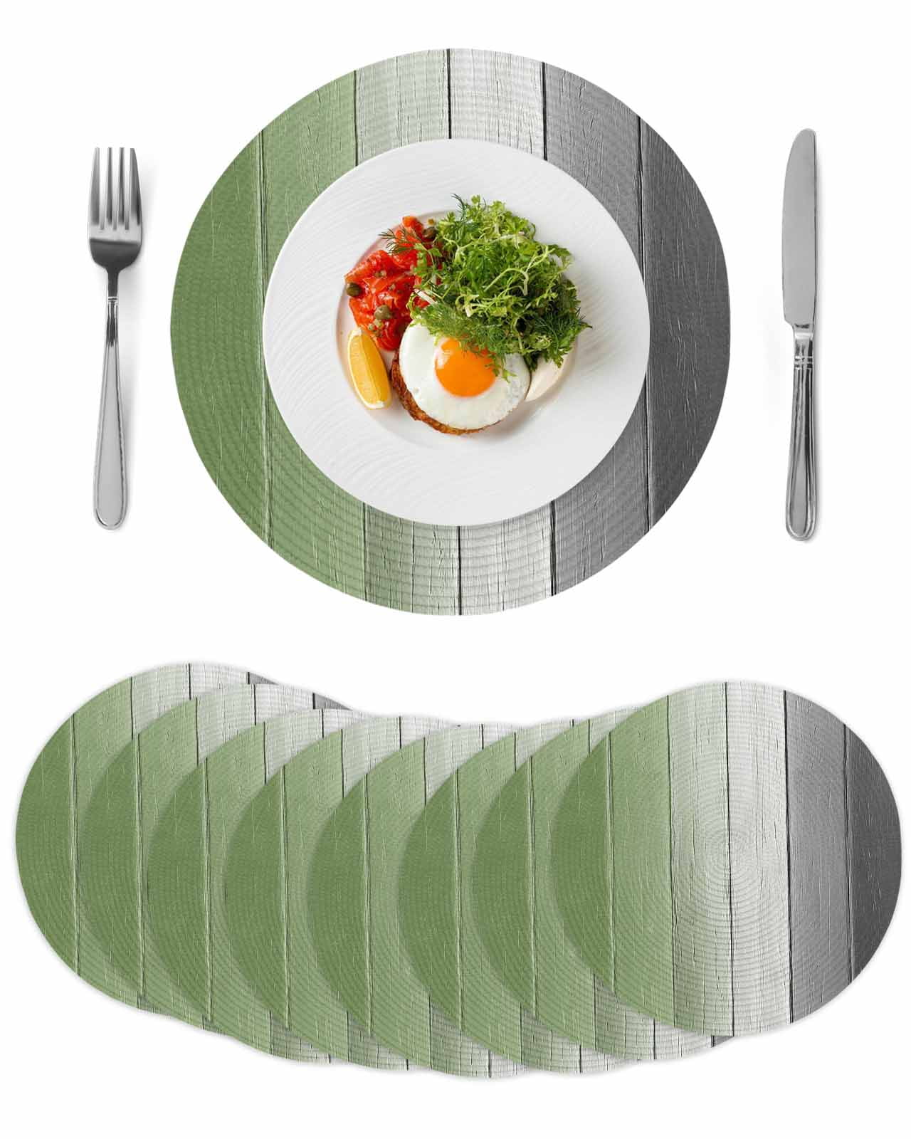 Farmhouse Rustic Wood Round Table Placemats set of 8, Sage Green Grey ...