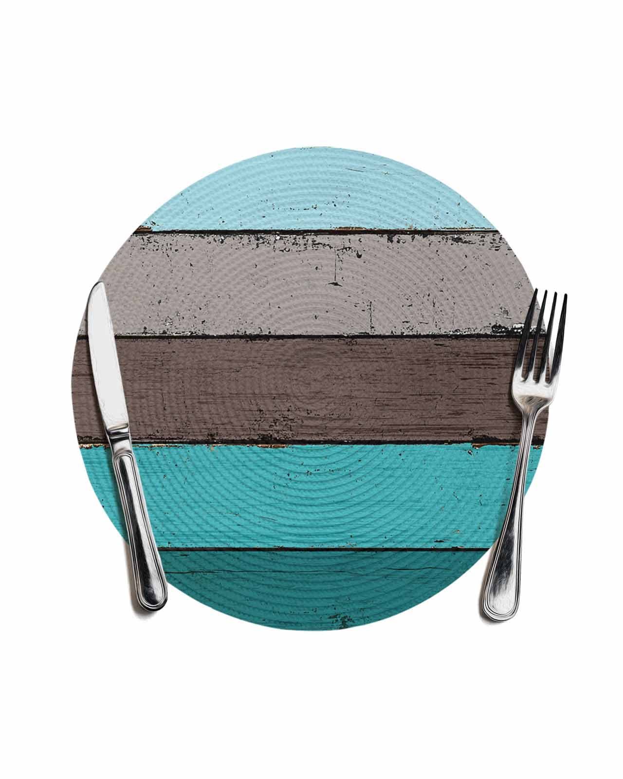 Farmhouse Rustic Wood Texture Round Table Placemats 1 pc, Aqua Blue ...