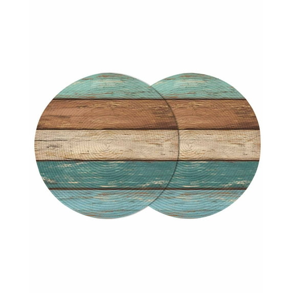 Farmhouse Rustic Wood Texture Round Table Placemats set of 2, Teal ...
