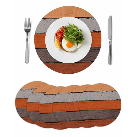 Farmhouse Rustic Wood Texture Round Table Placemats set of 6, Burnt ...