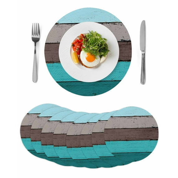 Farmhouse Rustic Wood Texture Round Table Placemats set of 8, Aqua Blue ...
