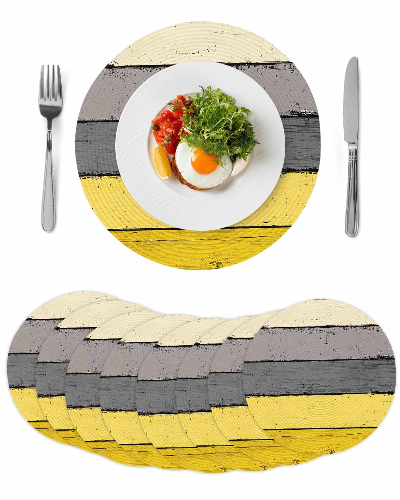 Farmhouse Rustic Wood Texture Round Table Placemats set of 8, Yellow ...