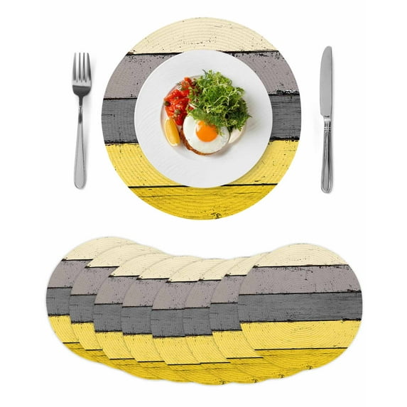 Farmhouse Rustic Wood Texture Round Table Placemats set of 8, Yellow ...