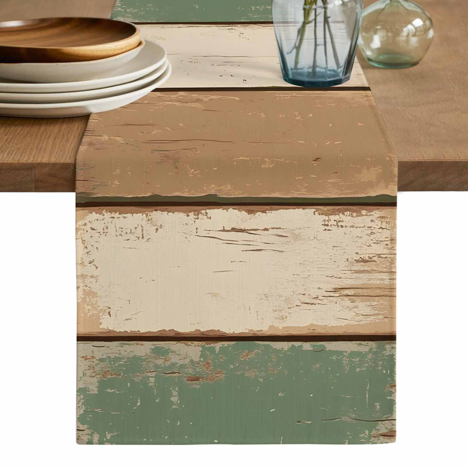 Farmhouse Sage Green Brown Table Runner, Country Vintage Wooden ...