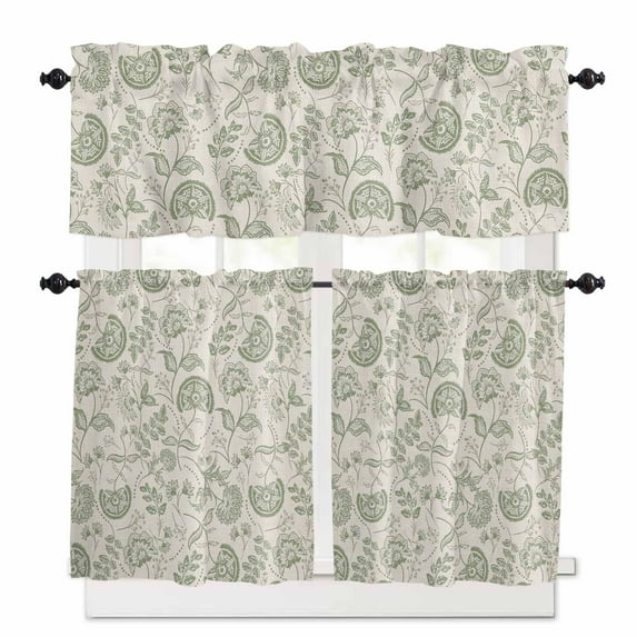 Farmhouse Sage Green Floral Kitchen Curtains Valances and Tiers Set of ...