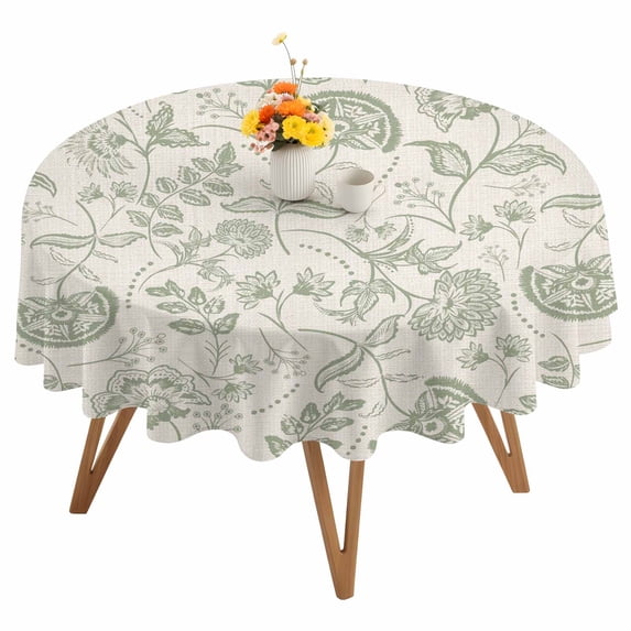 Farmhouse Sage Green Floral Round Tablecloth 54 inches Linen Boho ...