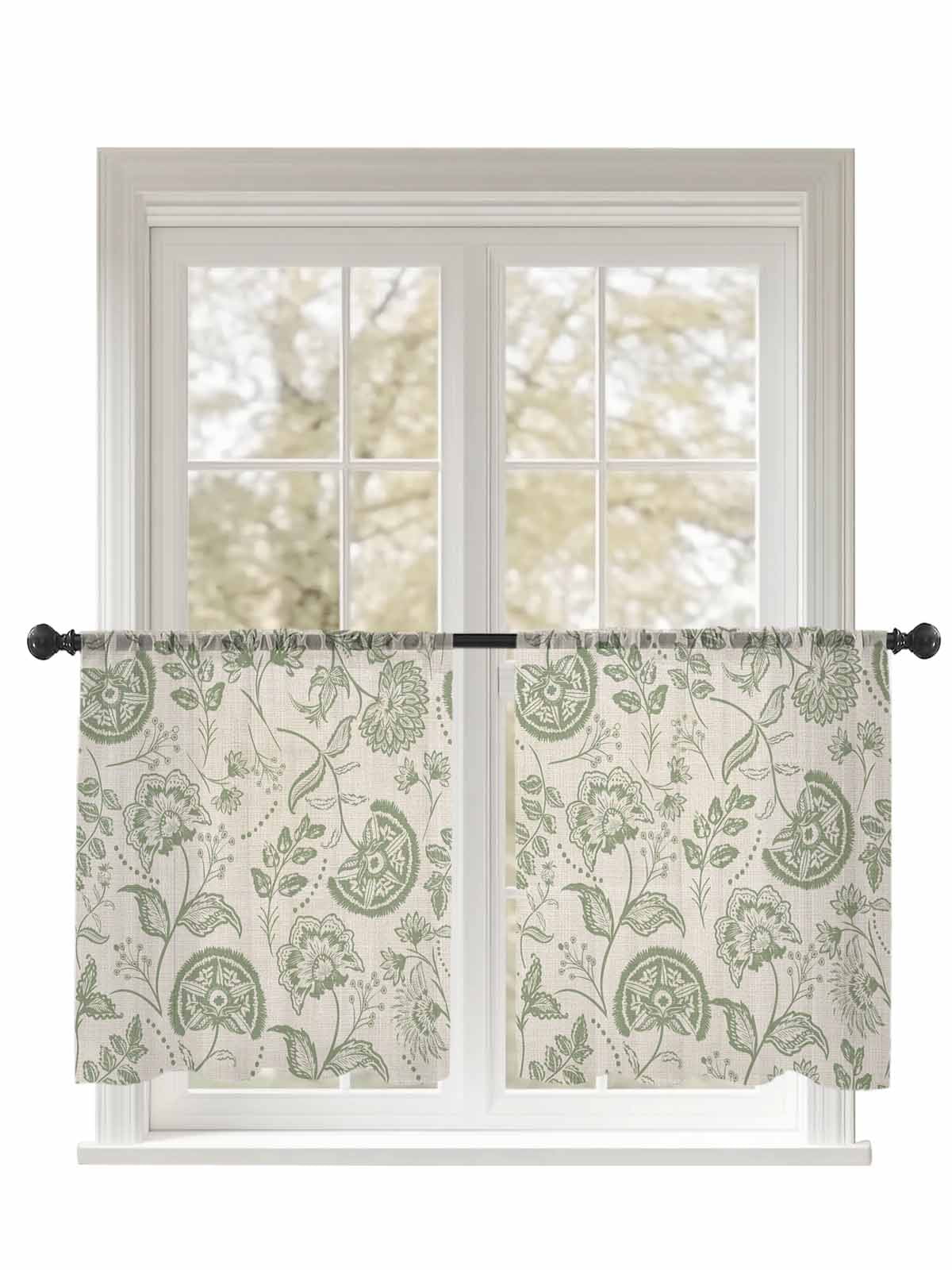 Farmhouse Sage Green Floral Sheer Curtains 2 Panels Set Linen Boho ...