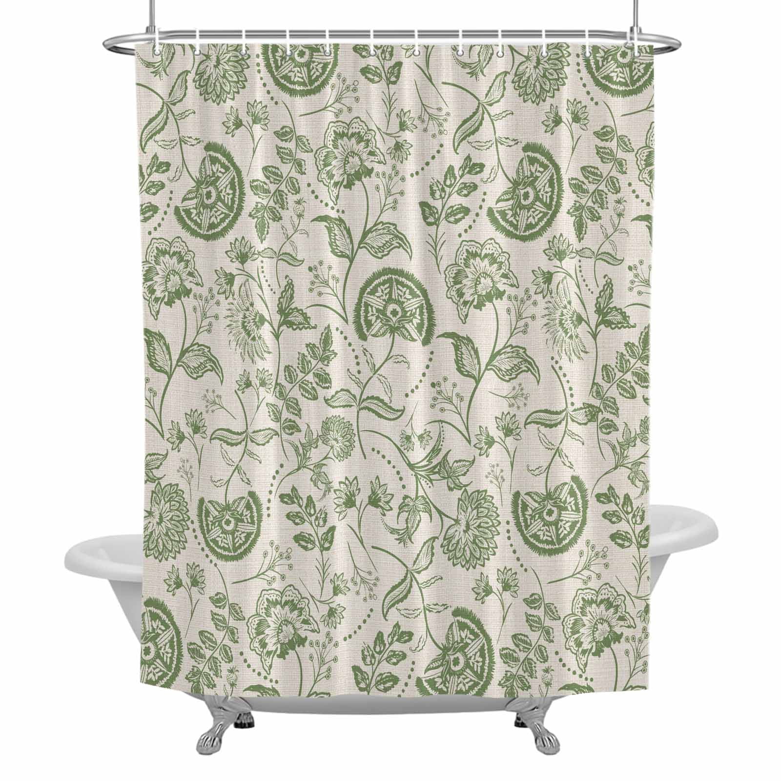 Farmhouse Sage Green Floral Shower Curtain for Bathroom, Linen Boho ...