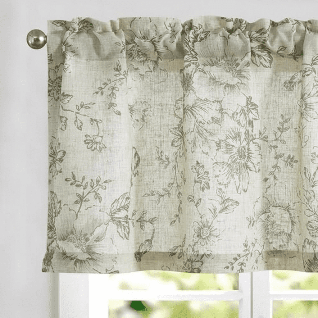 Farmhouse Sage Green Floral Window Valance with Rod Pocket, Light ...