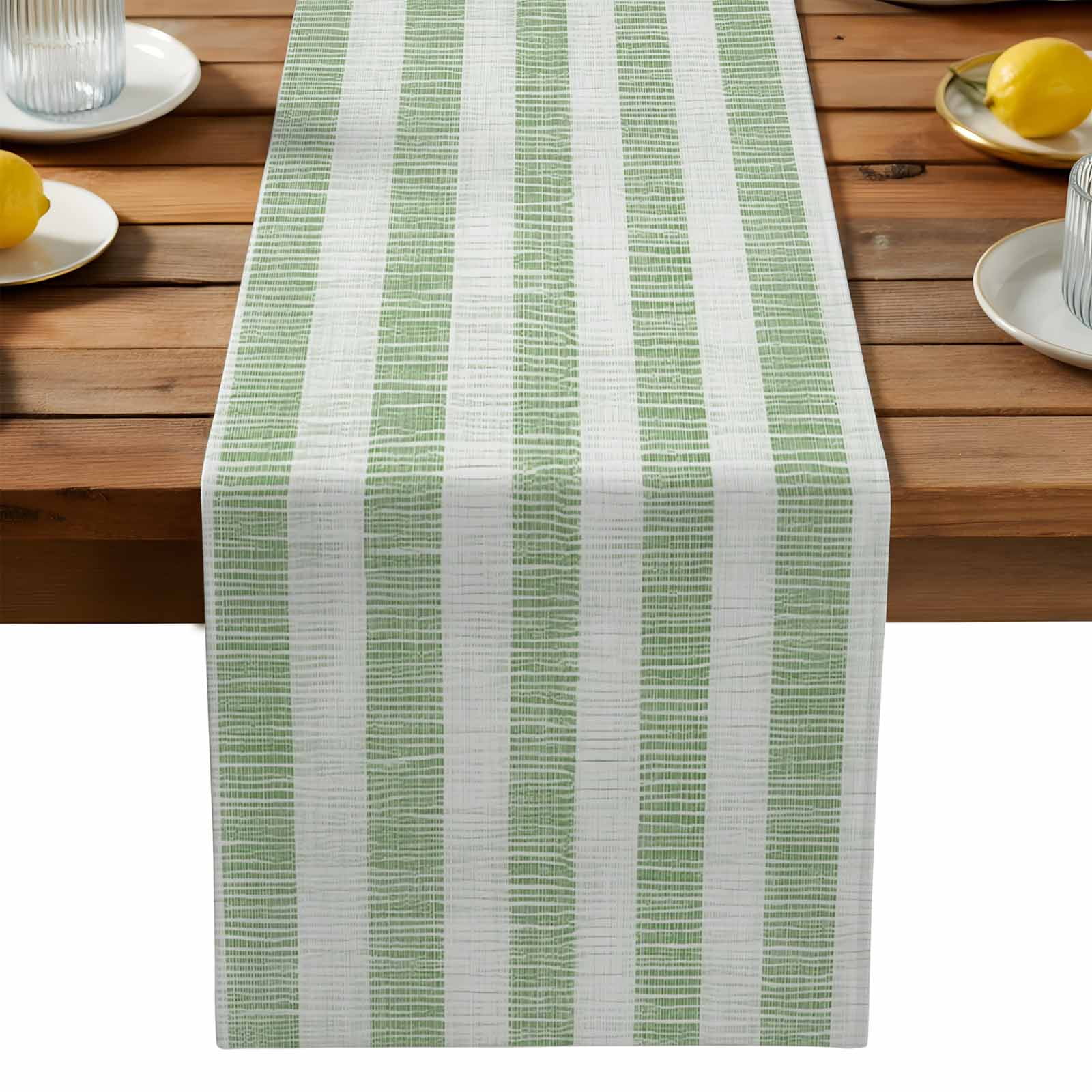 Farmhouse Sage Green Striped Linen Table Runner-70 Inch Long Vintage ...