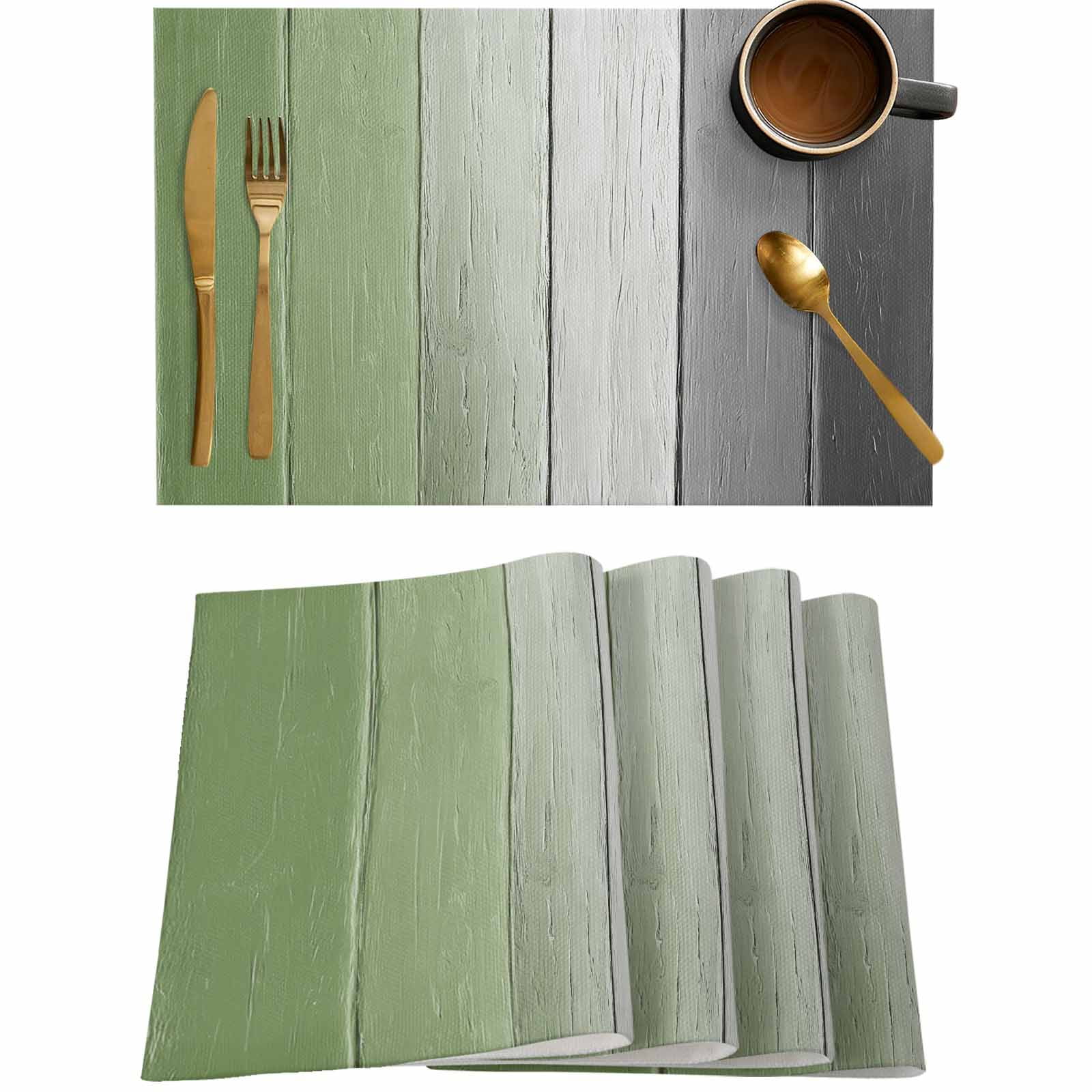 Farmhouse Sage Green Wood Board Placemats Set of 4,Wipeable Washable Table Mats for Dining ...