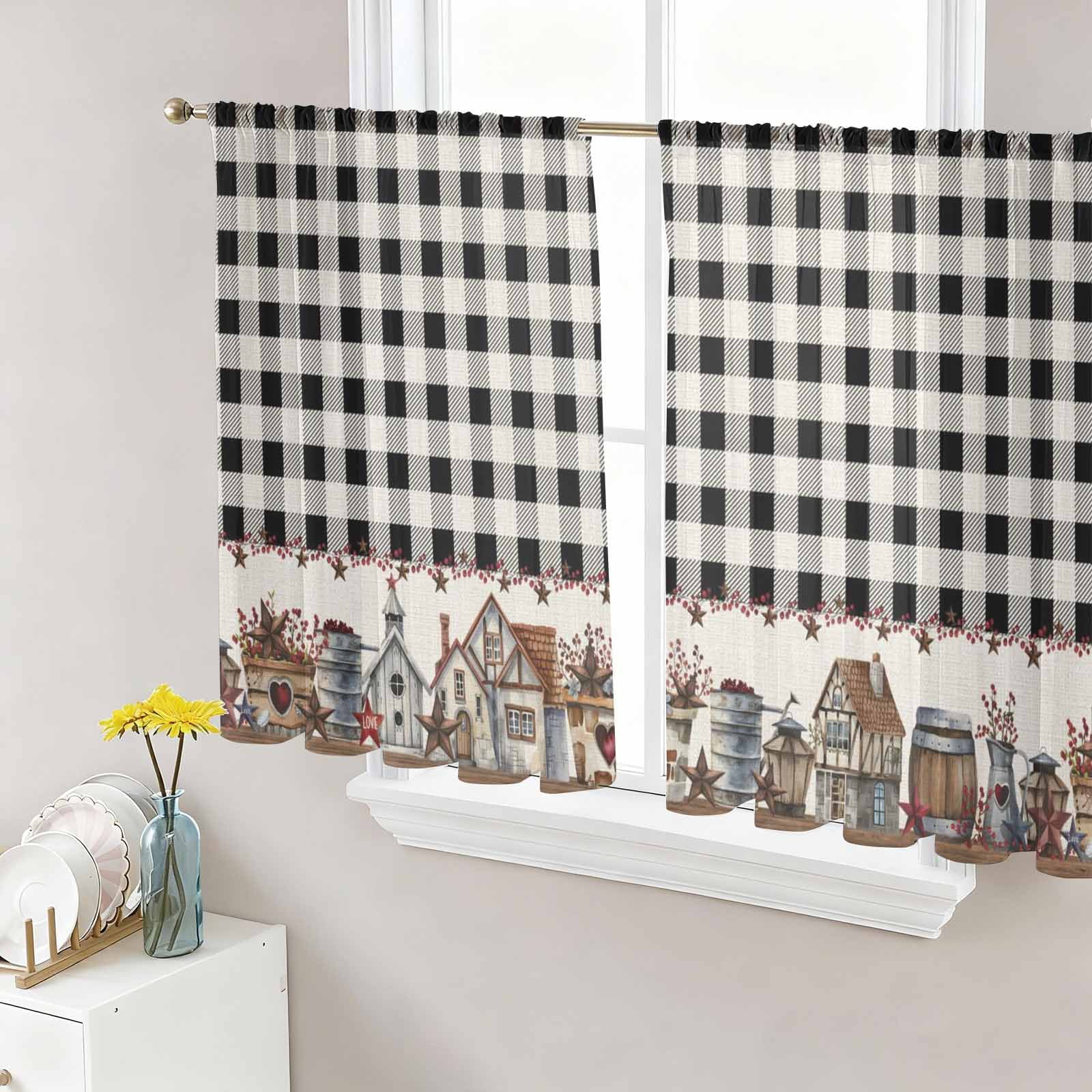 Farmhouse Semi Sheer Curtains 54 Inch Length 2 Panels Set, American ...