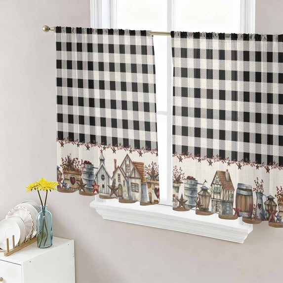 Farmhouse Semi Sheer Curtains 54 Inch Length 2 Panels Set, American ...