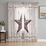 Farmhouse Semi Sheer Curtains 96 Inch Length 2 Panels Set, Rustic Brown ...