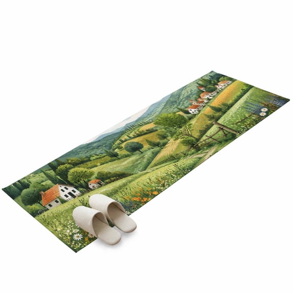 Farmhouse Serene Washable Area Rug 2 x 6 ft Rolling Green Valley Hills ...