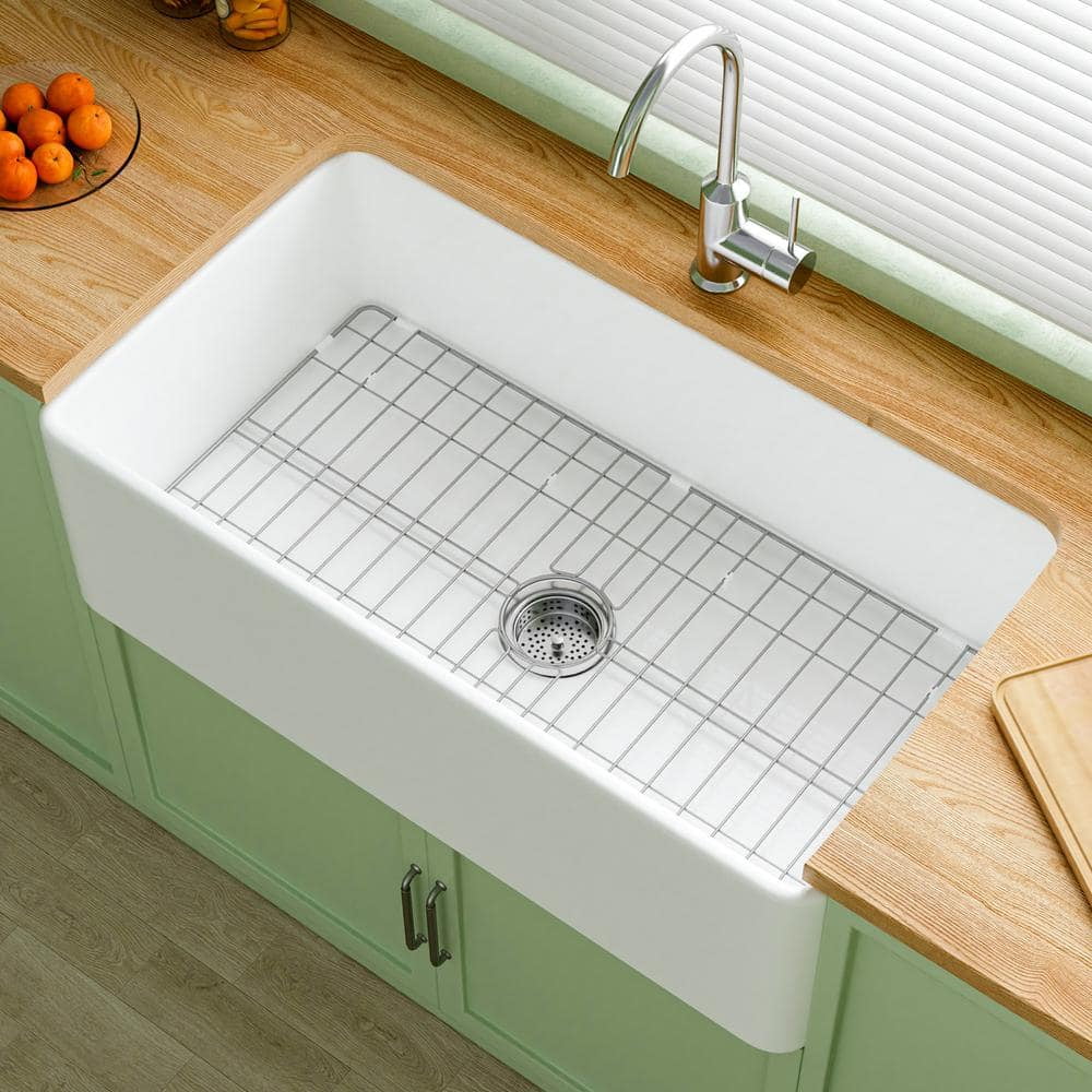 Farmhouse Series 33 in. Apron Front Kitchen Sink Single Bowl White ...