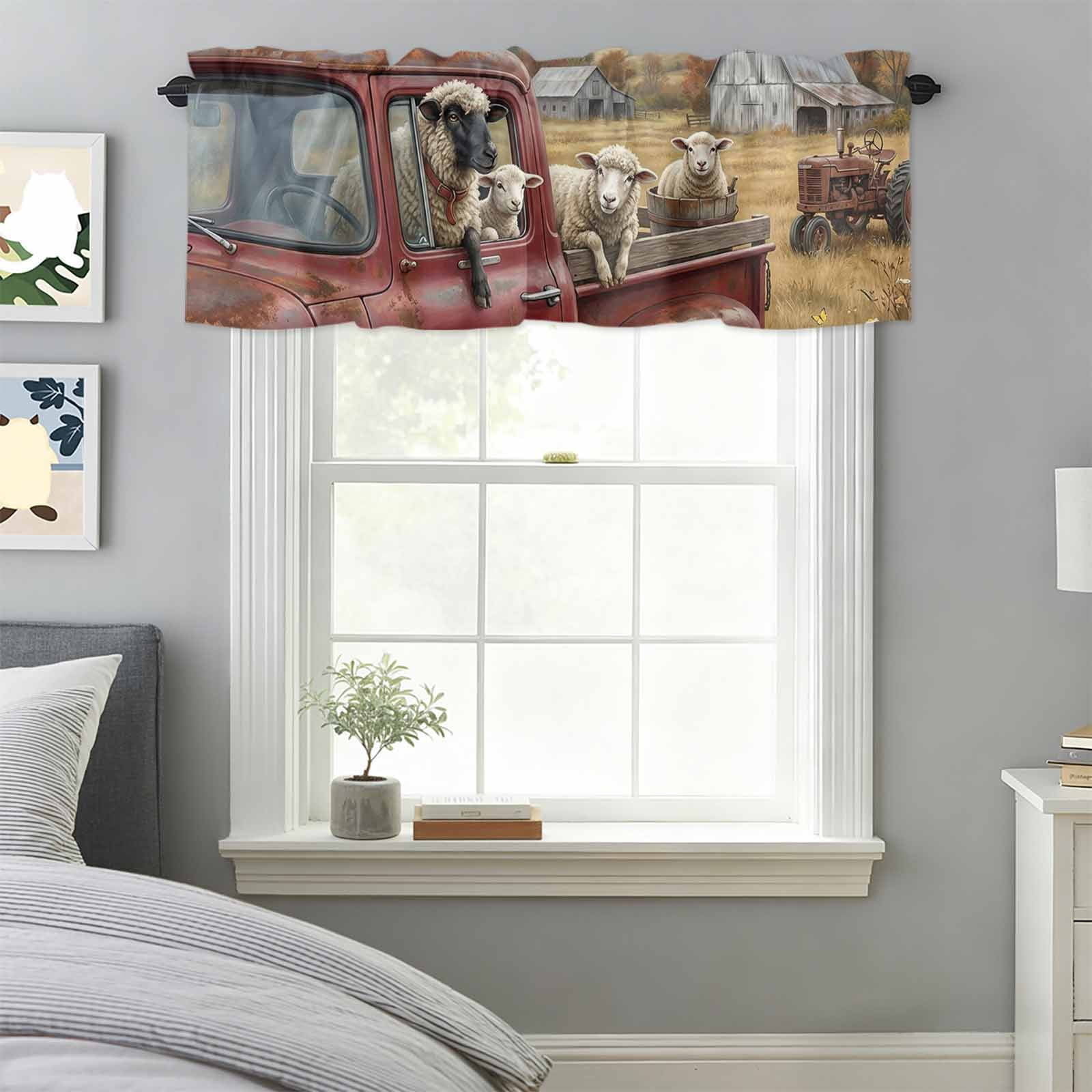Farmhouse Sheep Barn Truck Valances for Windows,Kitchen Valance Rod ...