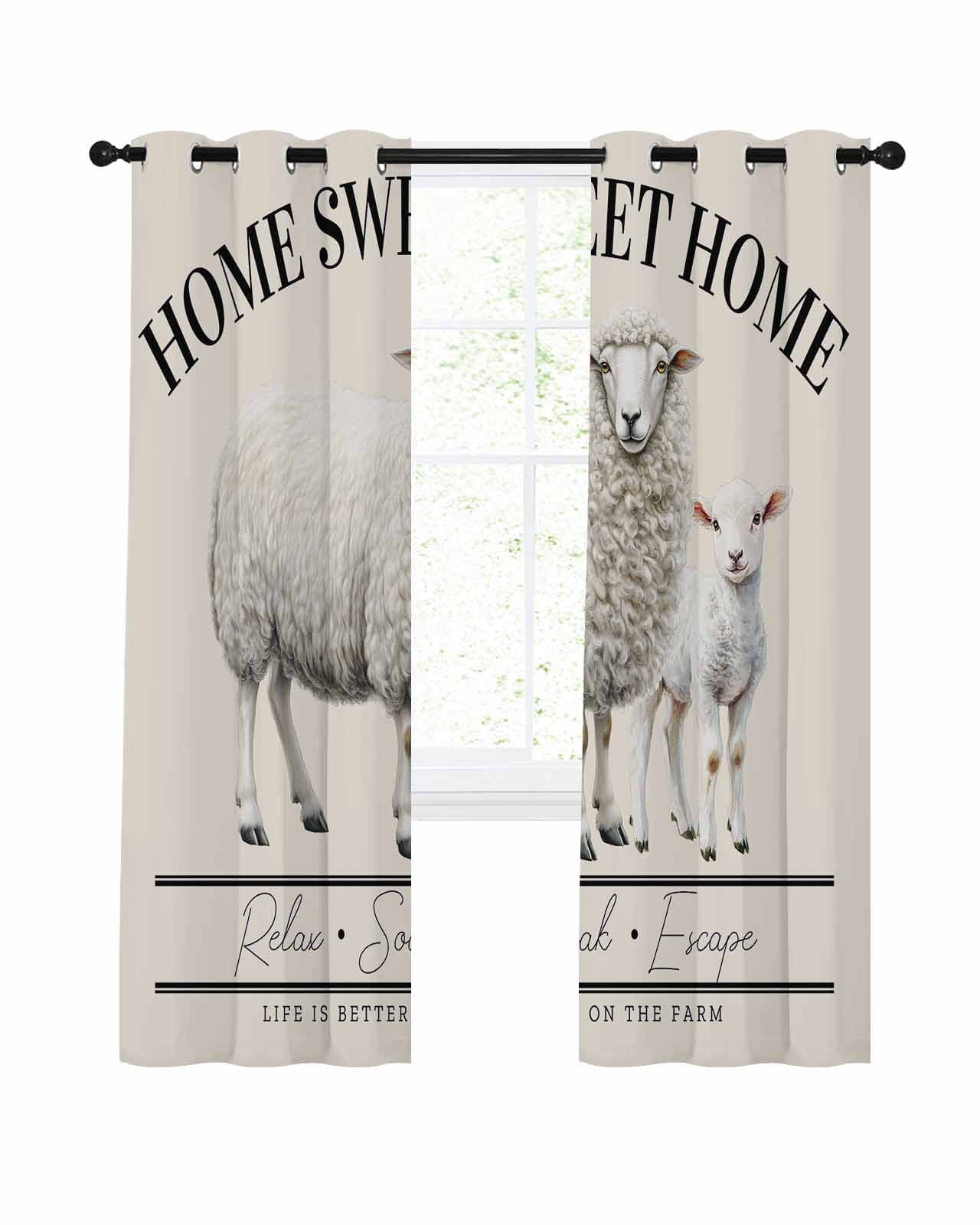 Farmhouse Sheep Blackout Curtains, Light Blocking Print Window Curtains ...