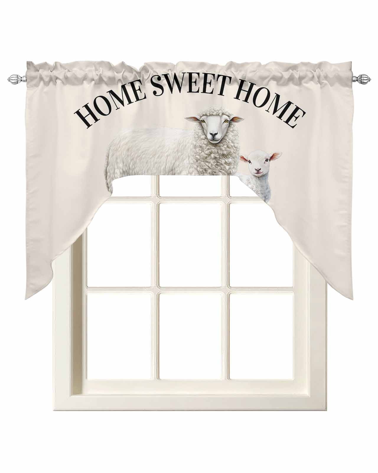 Farmhouse Sheep Kitchen Curtains Swag Valance for Windows/Bathroom/Cafe ...