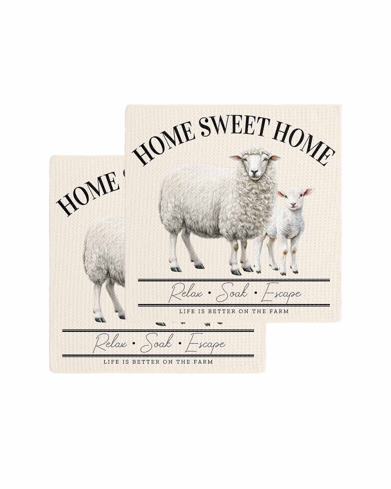 Farmhouse Sheep Kitchen Dish Towels for Drying Dishes Set of 2 ...