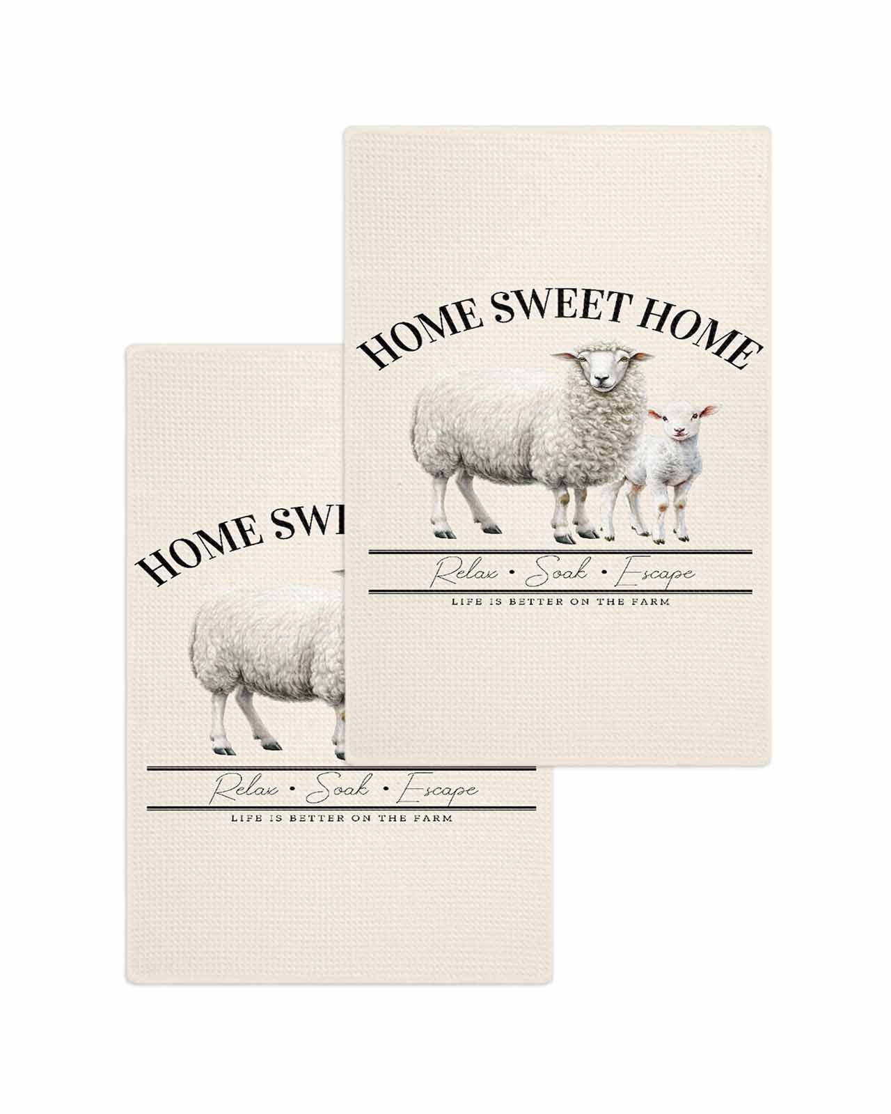 Farmhouse Sheep Kitchen Dish Towels for Drying Dishes Set of 2 ...