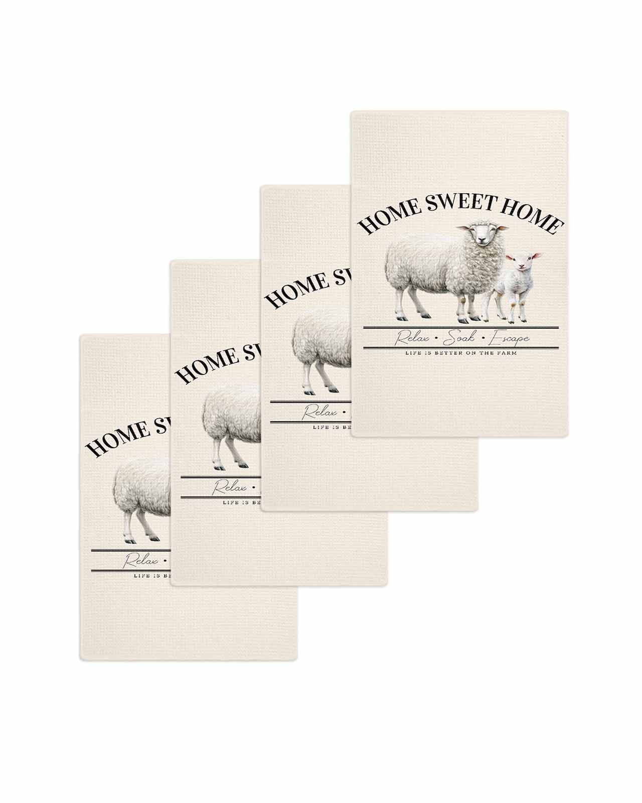 Farmhouse Sheep Kitchen Dish Towels for Drying Dishes Set of 4 ...