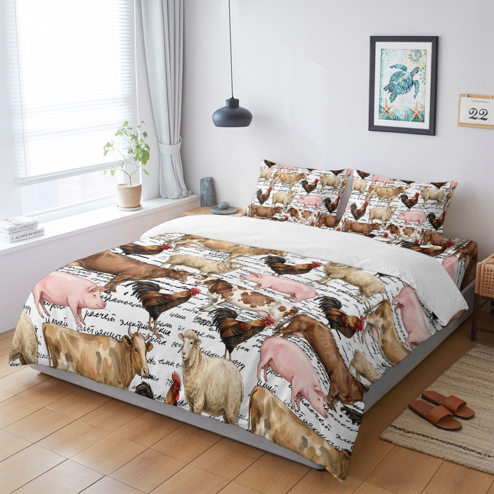 Farmhouse Sheep Pig Chicken Cow King Size Bed Set,Farm Animal Letter ...