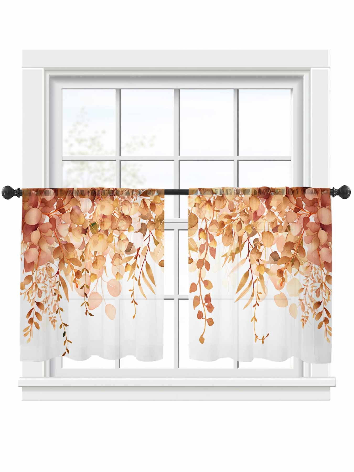 Farmhouse Sheer Curtains 2 Panels Set Watercolor Orange Eucalyptus ...