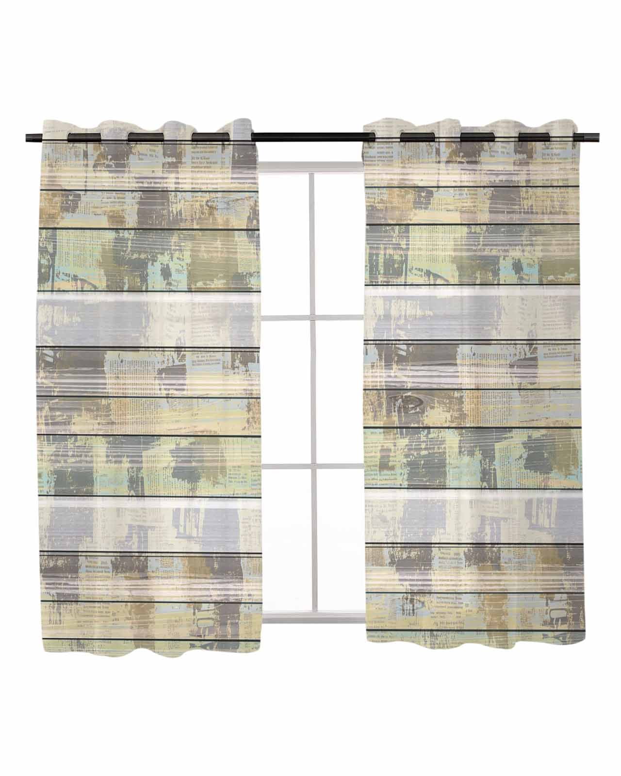 Farmhouse Sheer Curtains 39 Inch Length 2 Panels Rustic Chic Wood Grain ...