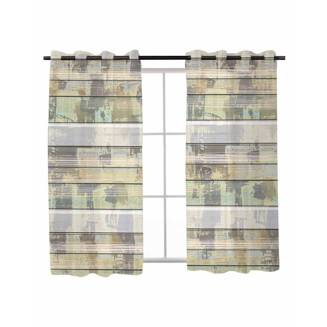 Farmhouse Sheer Curtains 45 Inch Length 2 Panels Rustic Chic Wood Grain ...