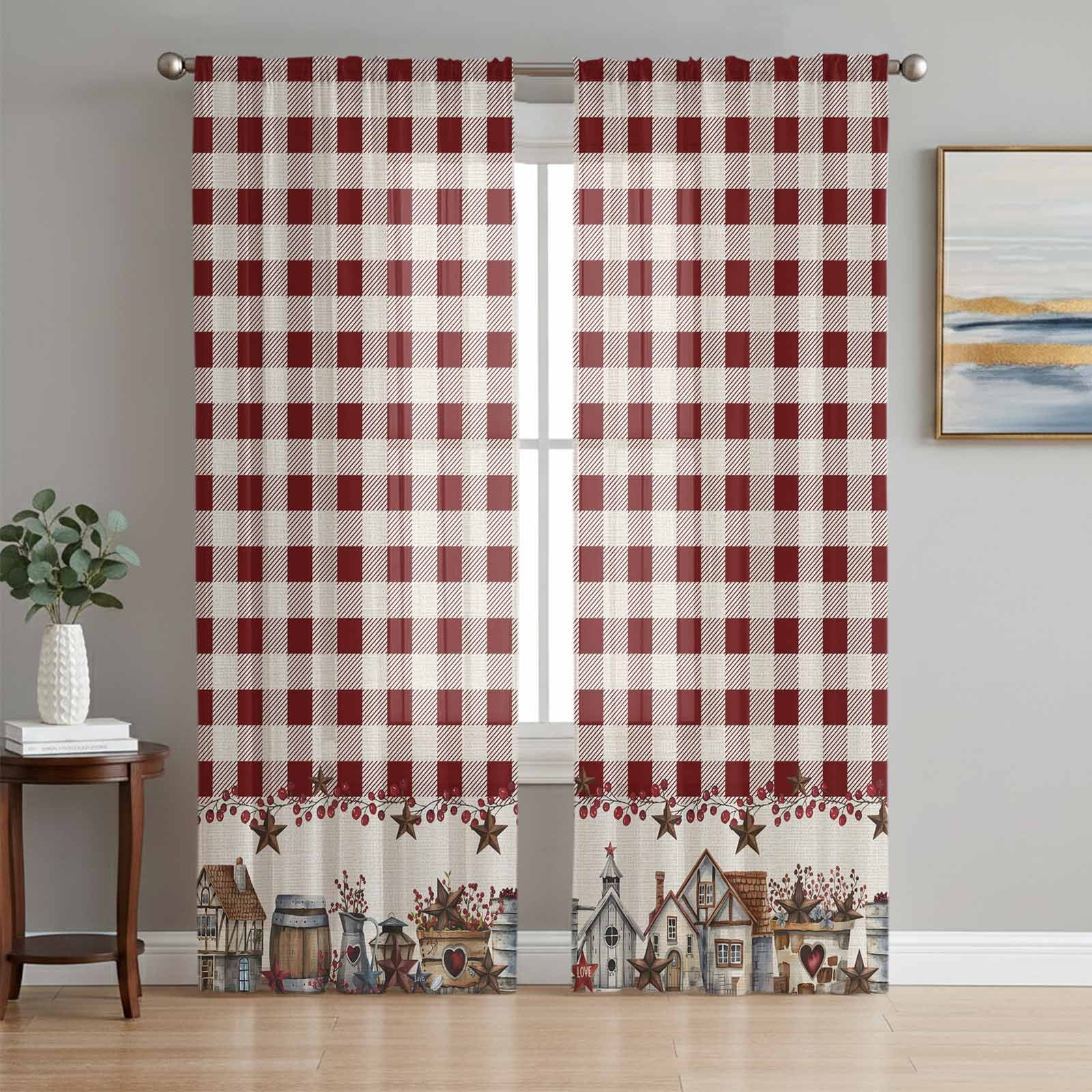 Farmhouse Sheer Curtains 63 Inch Length 2 Panels Set, American Country ...