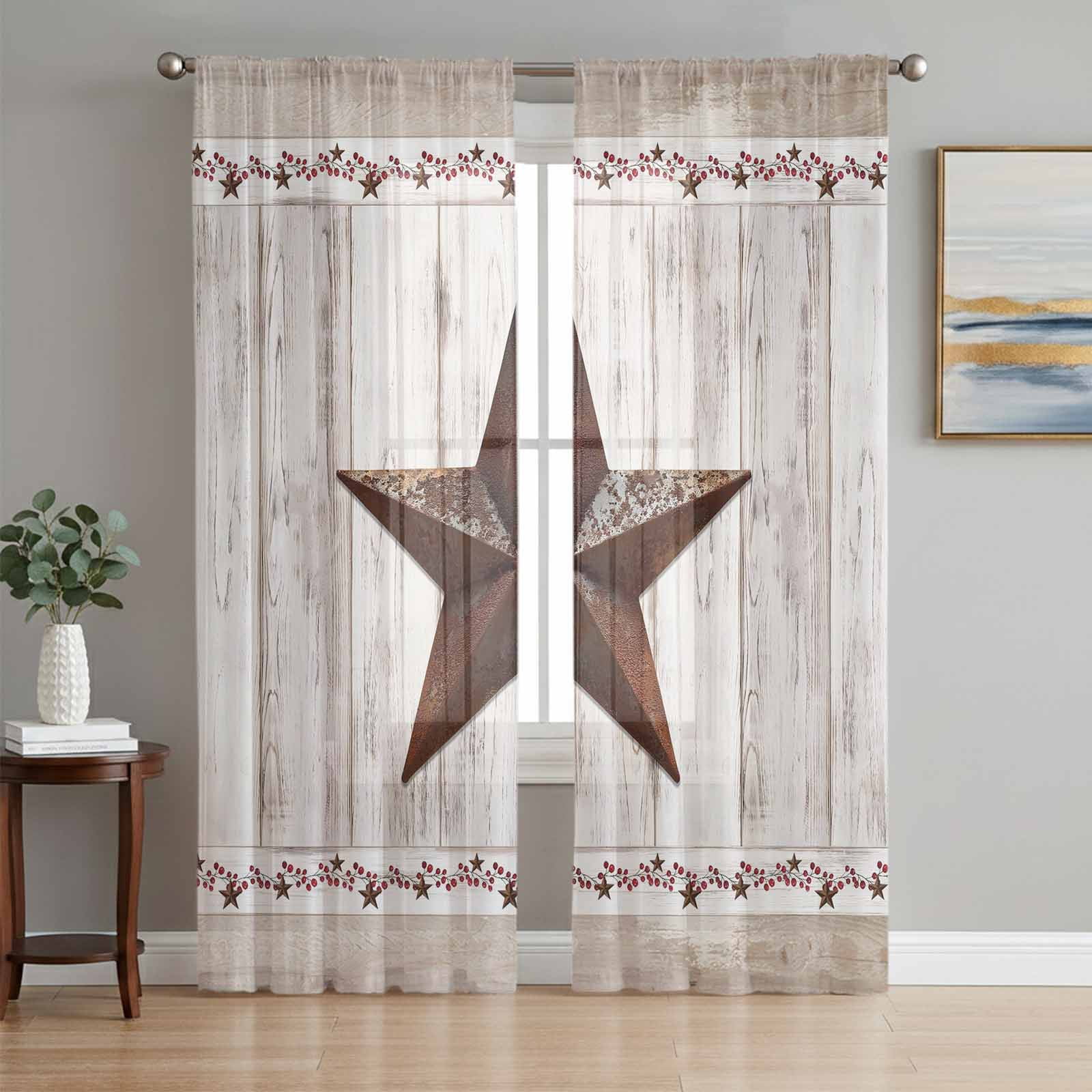 Farmhouse Sheer Curtains 84 Inch Length 2 Panels Set, Rustic Brown ...