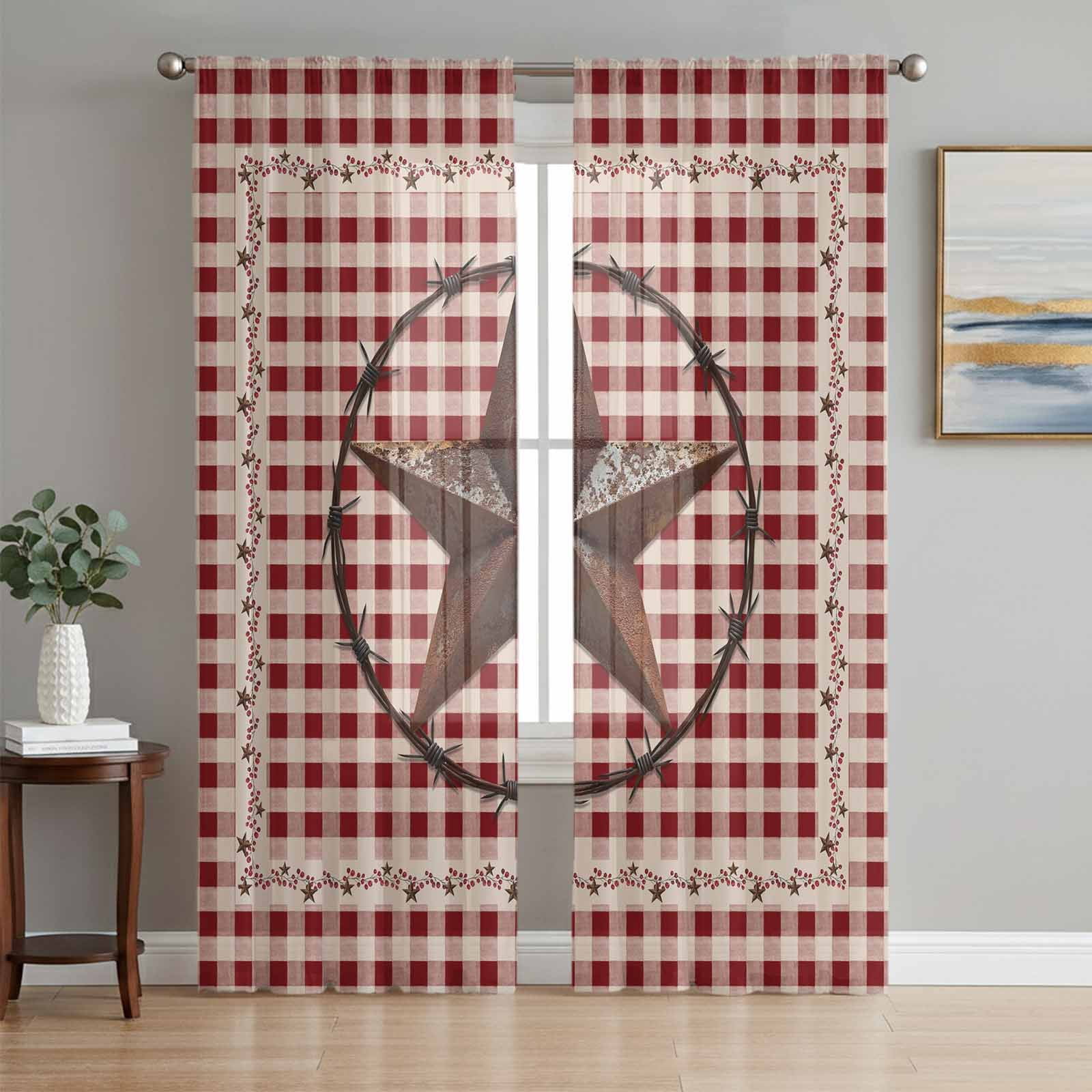 Farmhouse Sheer Curtains 84 Inch Length 2 Panels Set, Vintage Star ...