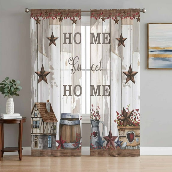 Farmhouse Sheer Curtains 96 Inch Length 2 Panels Set, Retro Country ...