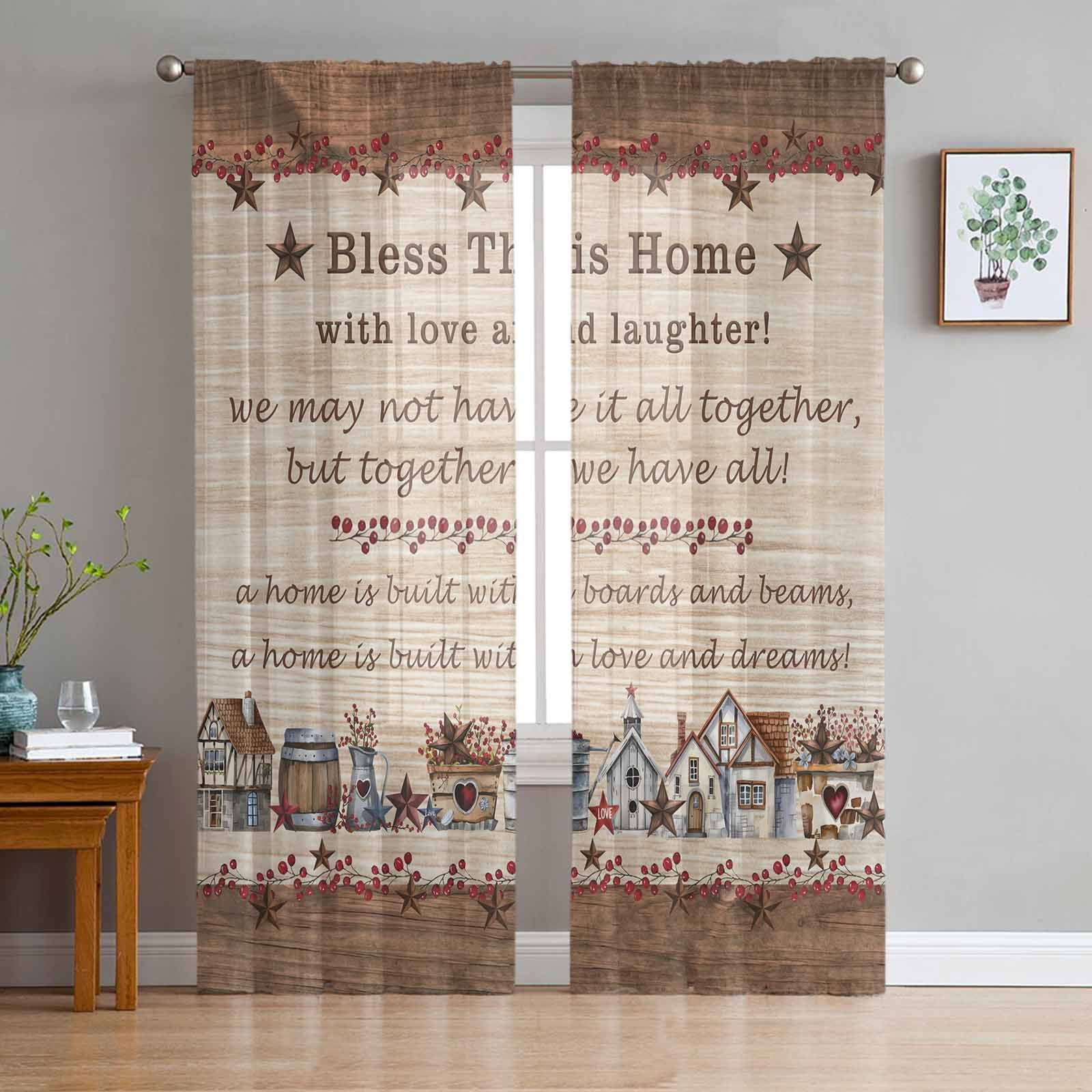 Farmhouse Sheer Curtains 96 Inches Long 2 Panels Set, Window Sheer ...