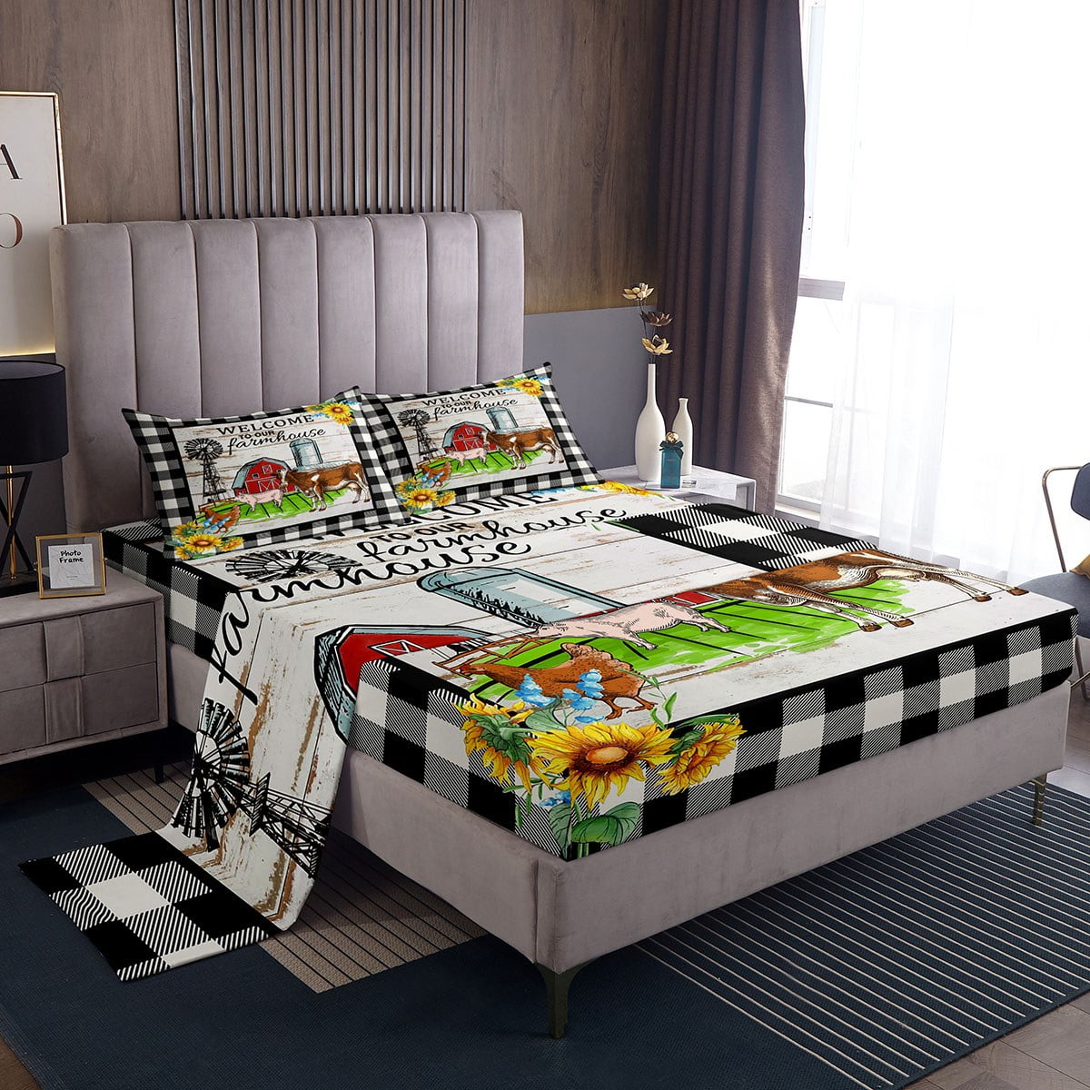 Farmhouse Sheet Set, Rustic Windmill Sheets King Size For Kids Boys ...