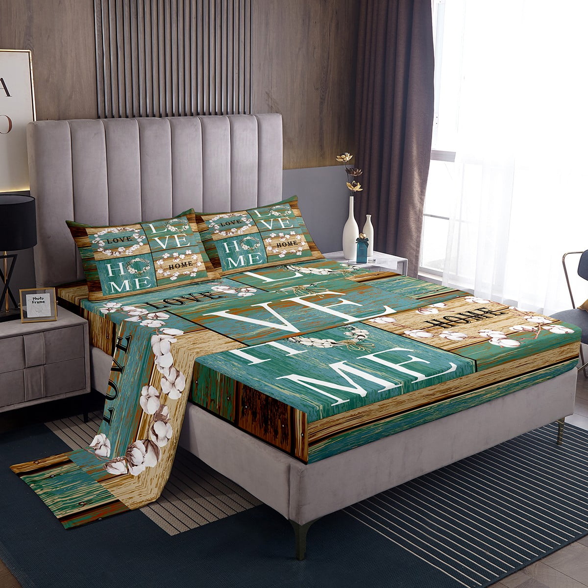 Farmhouse Sheet Set Rustic Cotton Flower Garland Sheets,Country Love ...