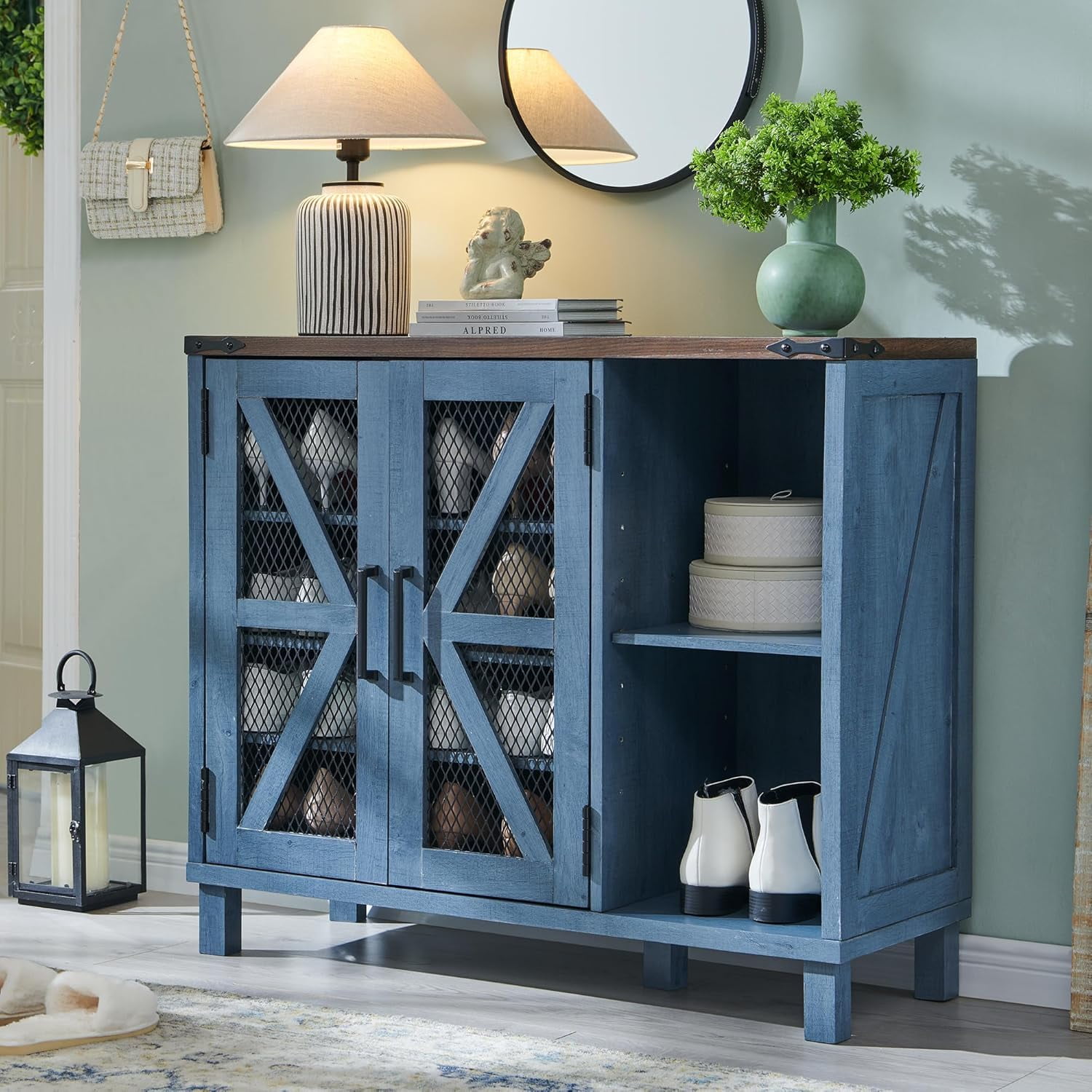 Farmhouse Shoe Cabinet 72" Tall with Mesh Doors and Adjustable Shelves ...