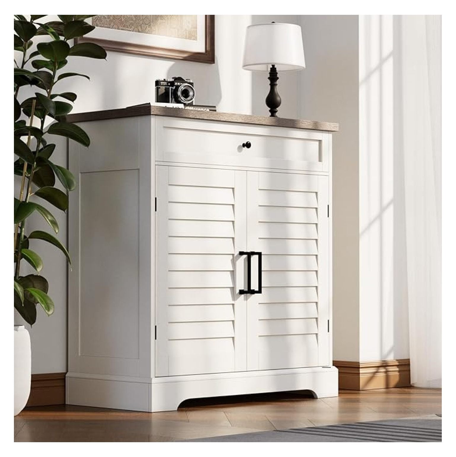 Farmhouse Shoe Cabinet with Doors, 4-Tier Shoe Storage Cabinet with ...